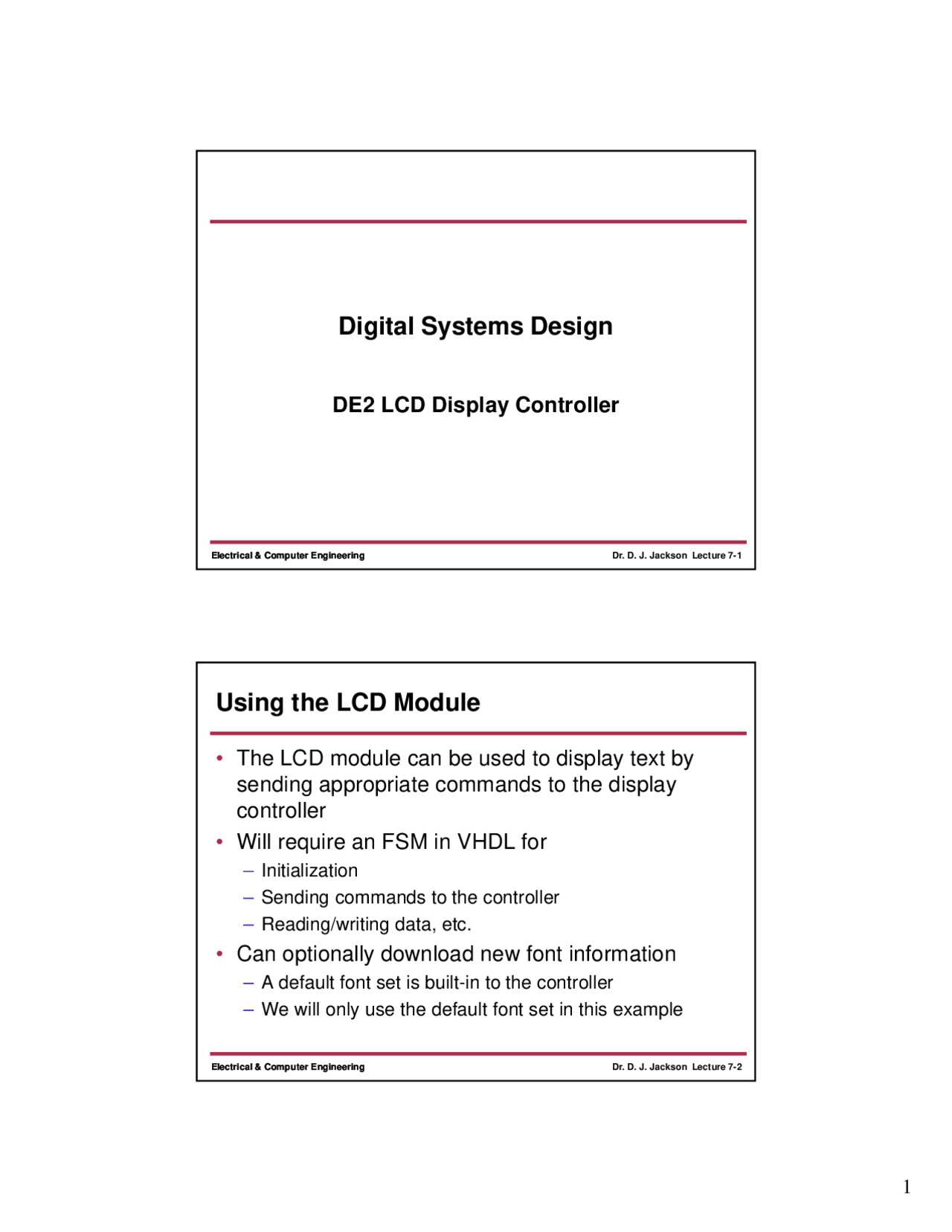 Lcd Display Controller Digital Systems Design Lecture 07 Slides