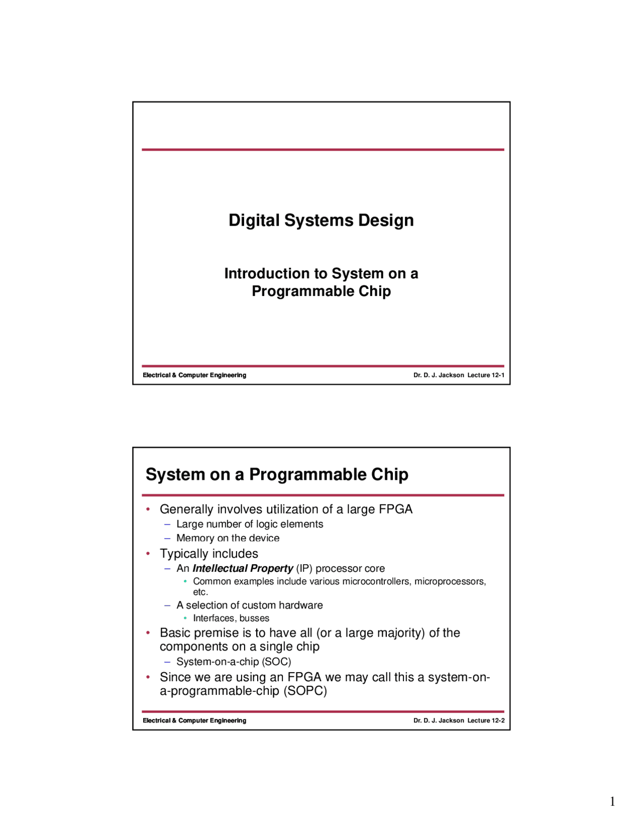 System on a Programmable Chip-Digital Systems Design-Lecture 12 Slides-Electrical and Computer ...