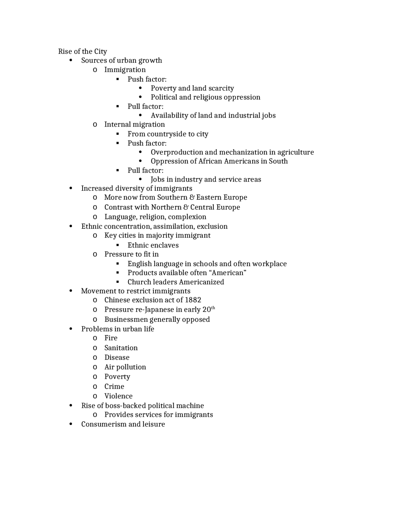 Notes on Rise of the City - American History Since 1865 | HIST 2112 ...