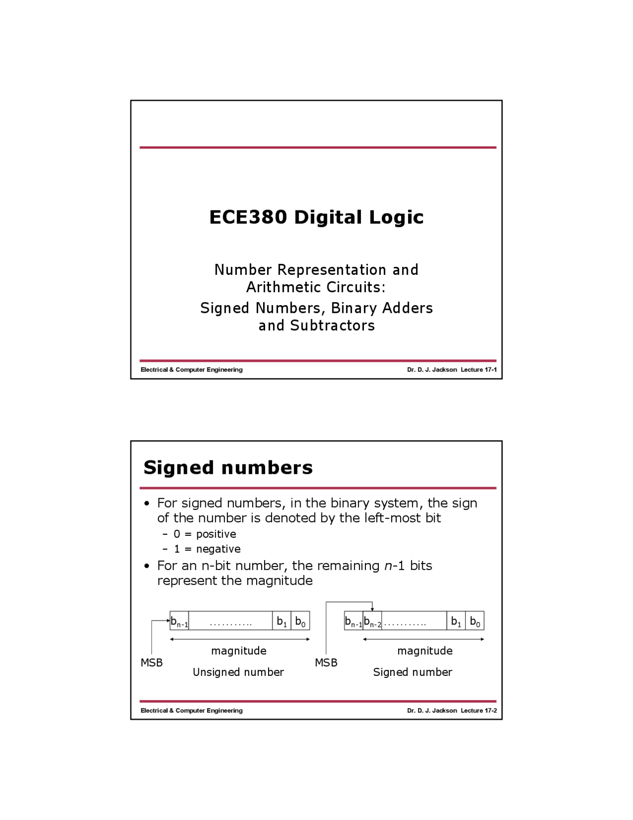 Number Representation Digital Logic Lecture 17 Slides Electrical And Computer Engineering Docsity