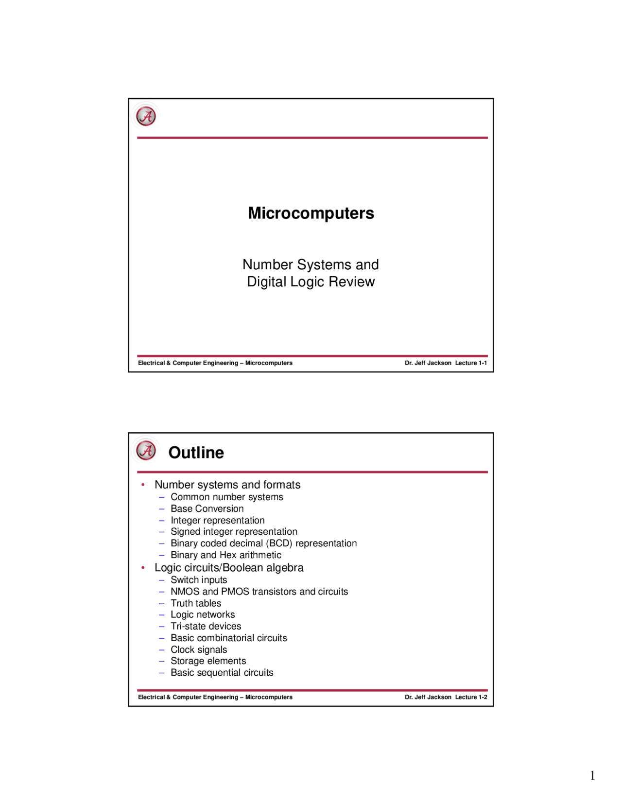 Number Systems Microcomputers Lecture 01 Slides Electrical And Computer