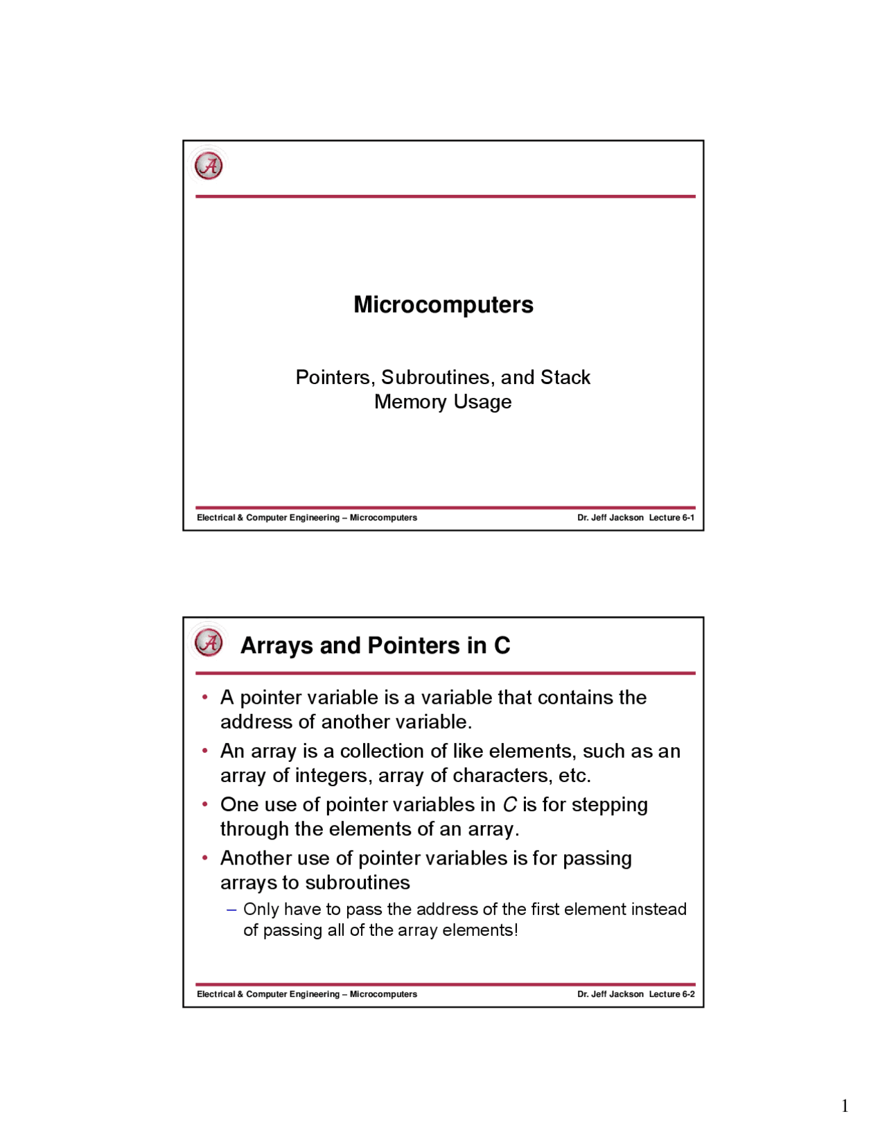Pointers Microcomputers Lecture 06 Slides Electrical And Computer Engineering Docsity