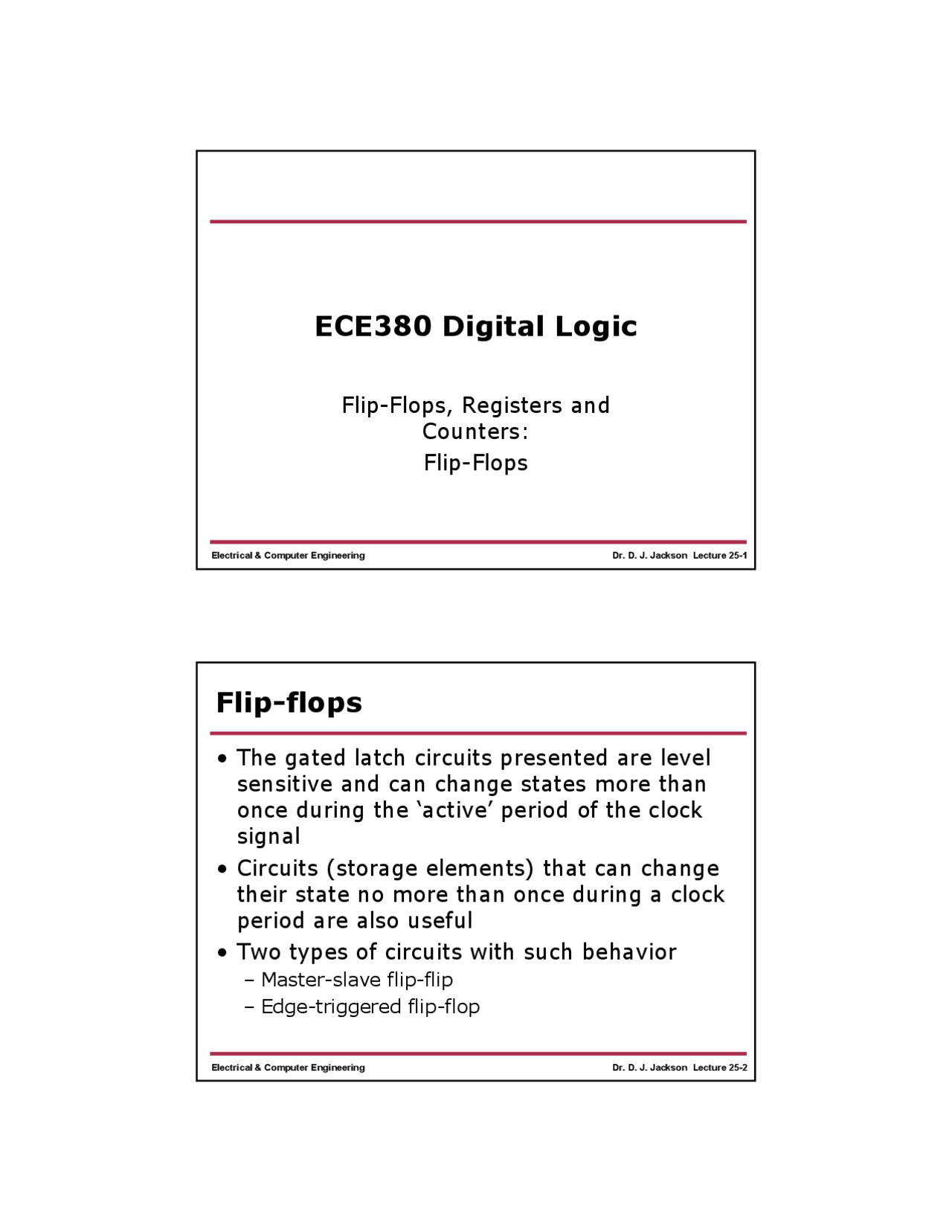 Flip Flops Digital Logic Lecture 25 Slides Electrical And Computer