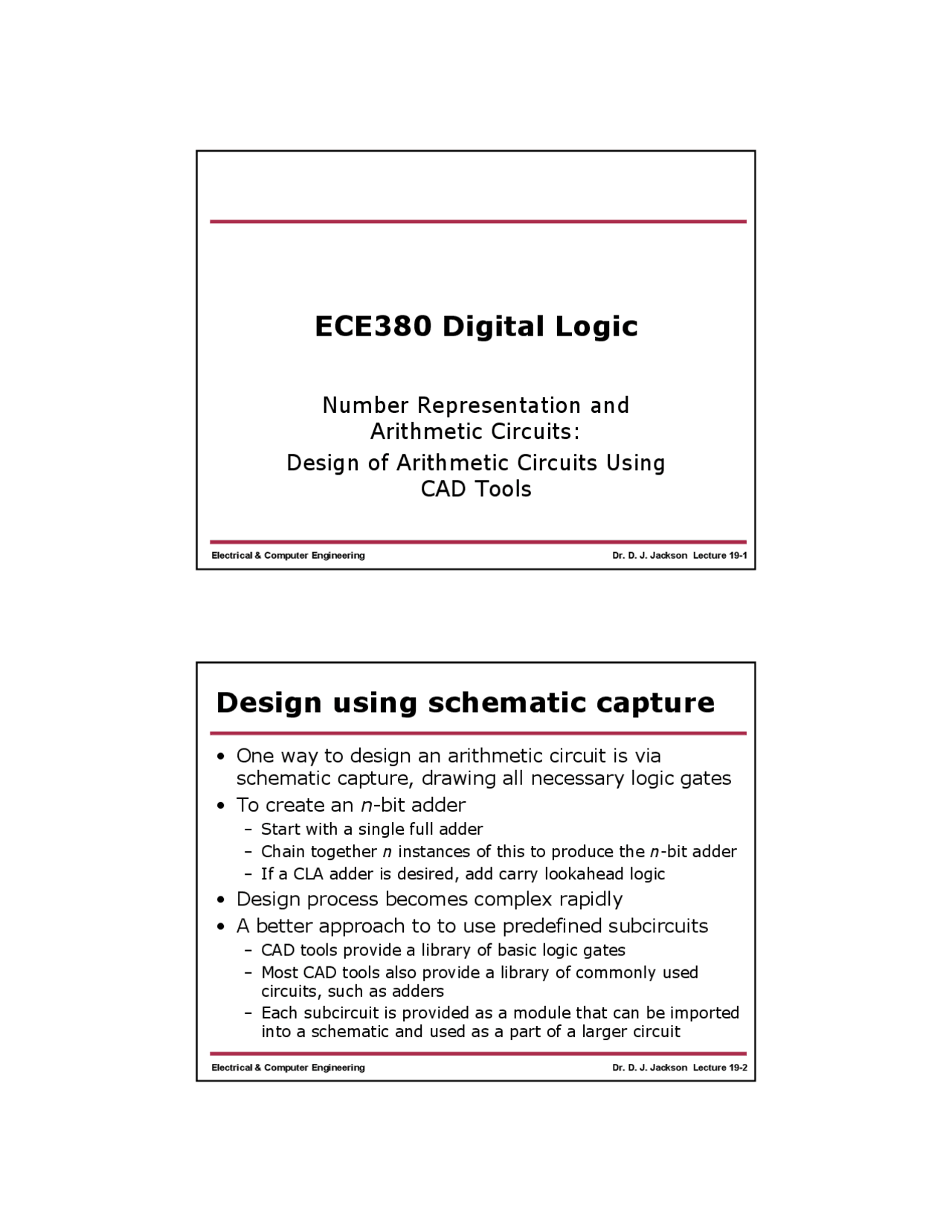 Number Representation-Digital Logic-Lecture 19 Slides-Electrical and Computer Engineering - Docsity