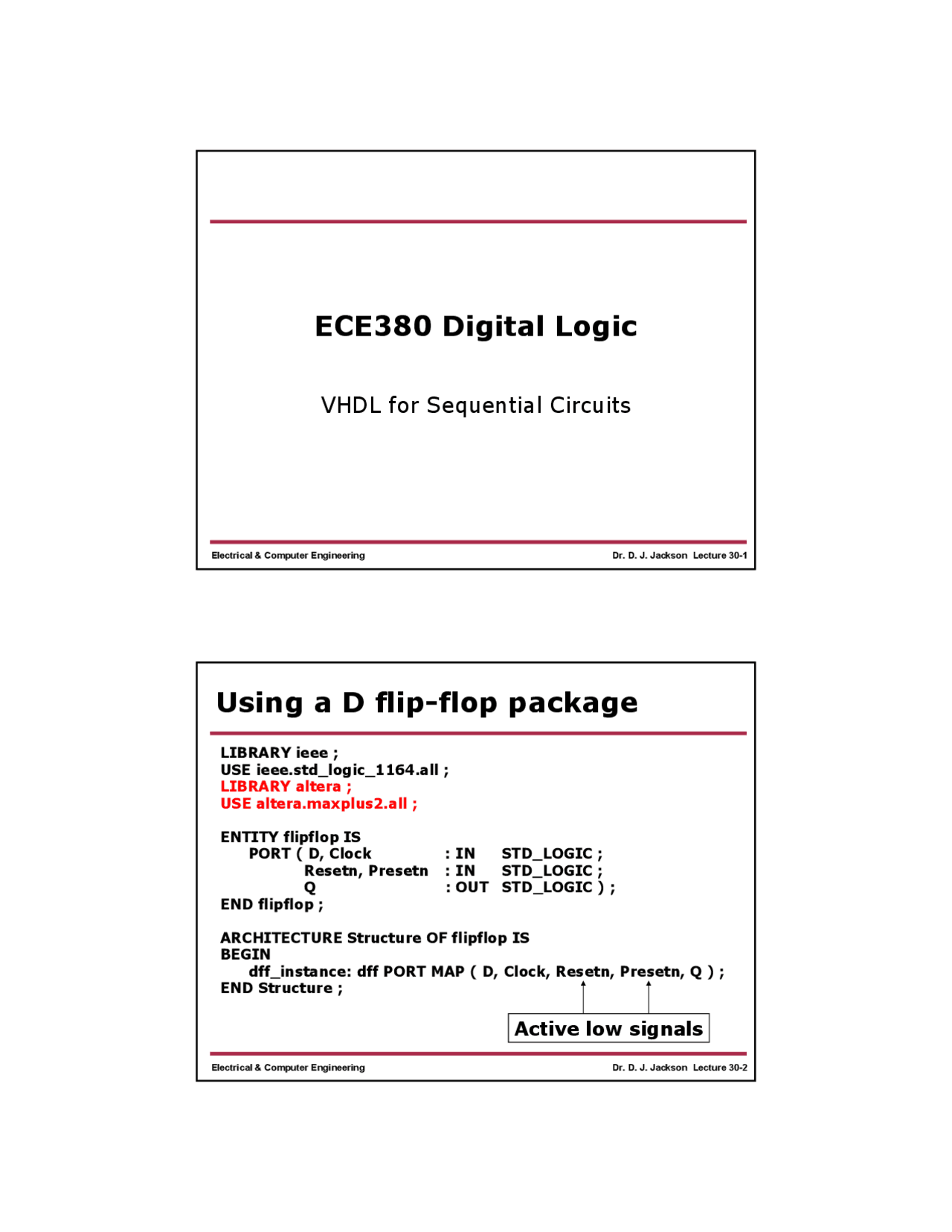 VHDL for Sequential Circuits-Digital Logic-Lecture 30 Slides-Electrical and Computer Engineering ...