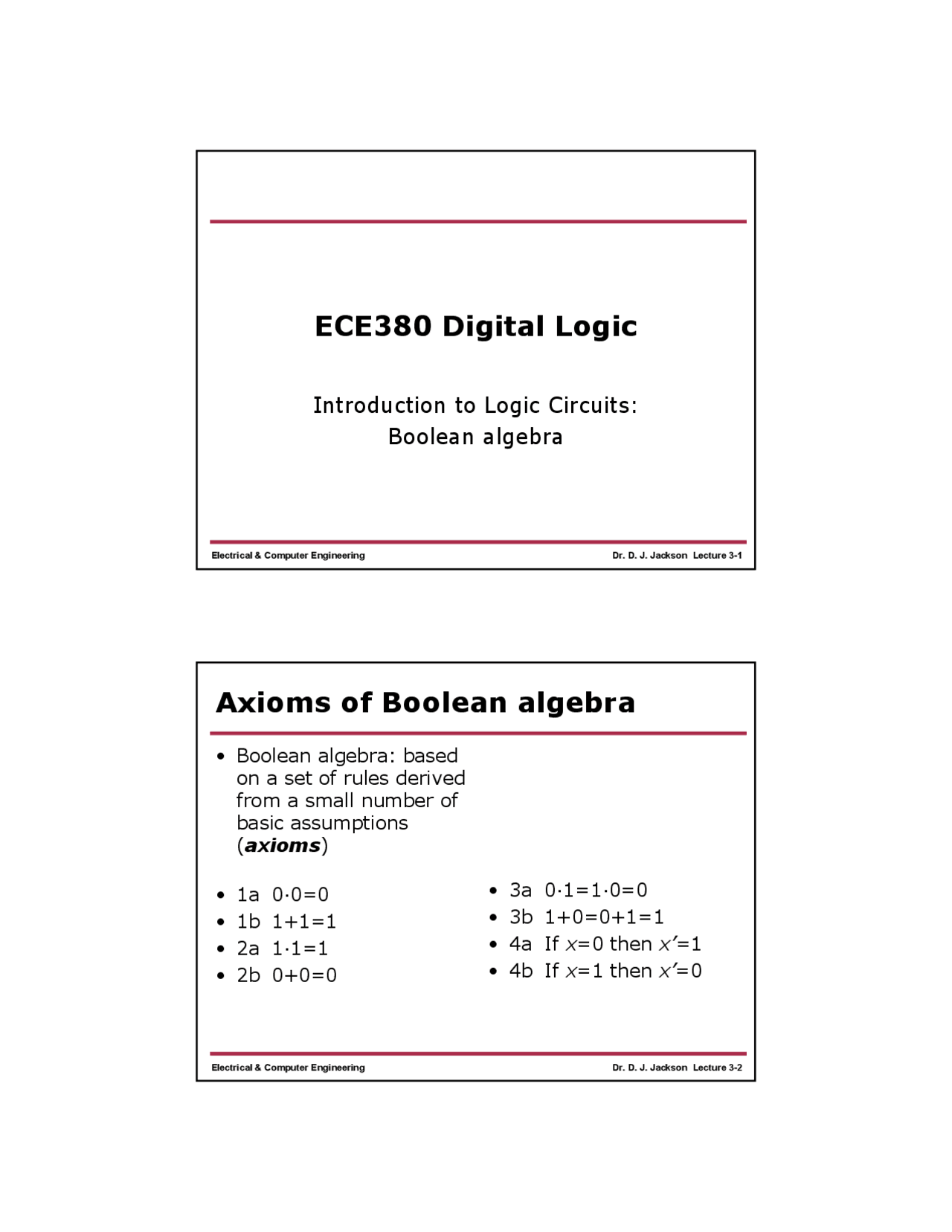Boolean Algebra & Logic Circuits: Lecture Notes by Dr. D. J. Jackson ...