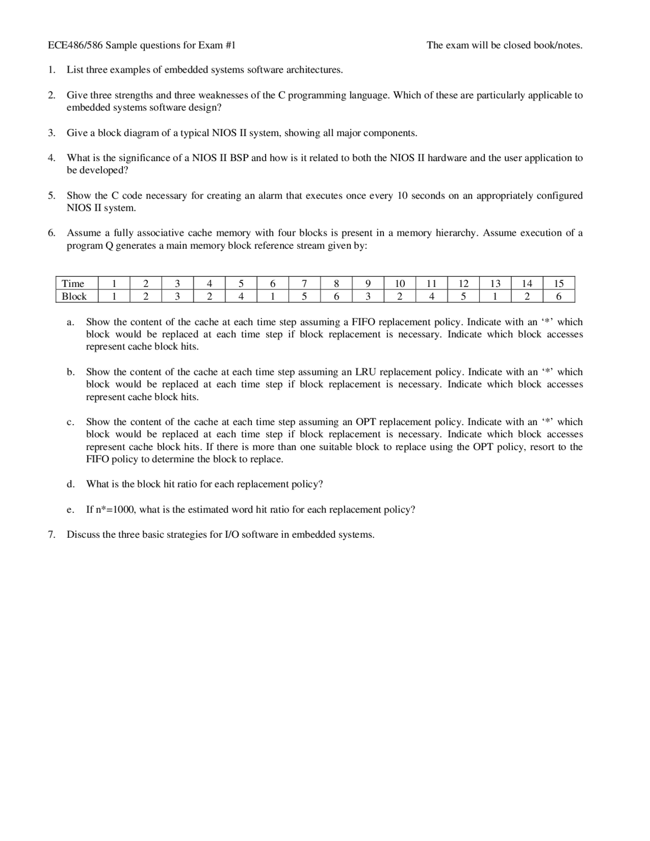 Exam Embedded Systems Exam Paper 1 Electrical And Computer Engineering