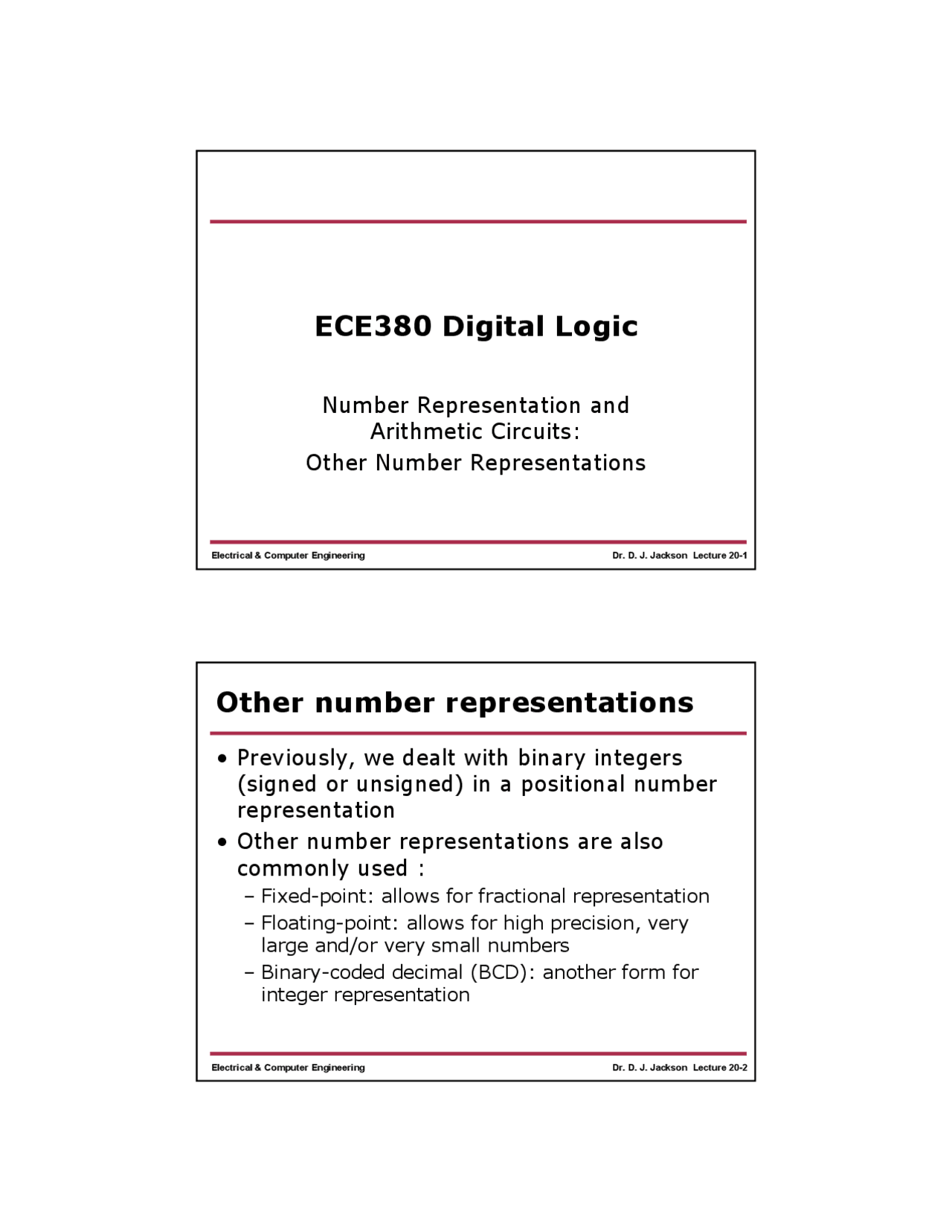 Number Representation Digital Logic Lecture 20 Slides Electrical And