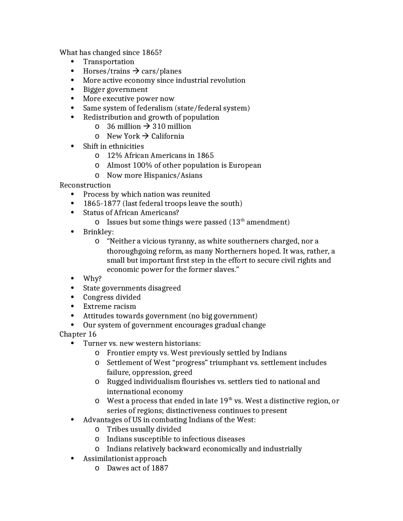 History Notes 1 on American History Since 1865 | HIST 2112 - Docsity