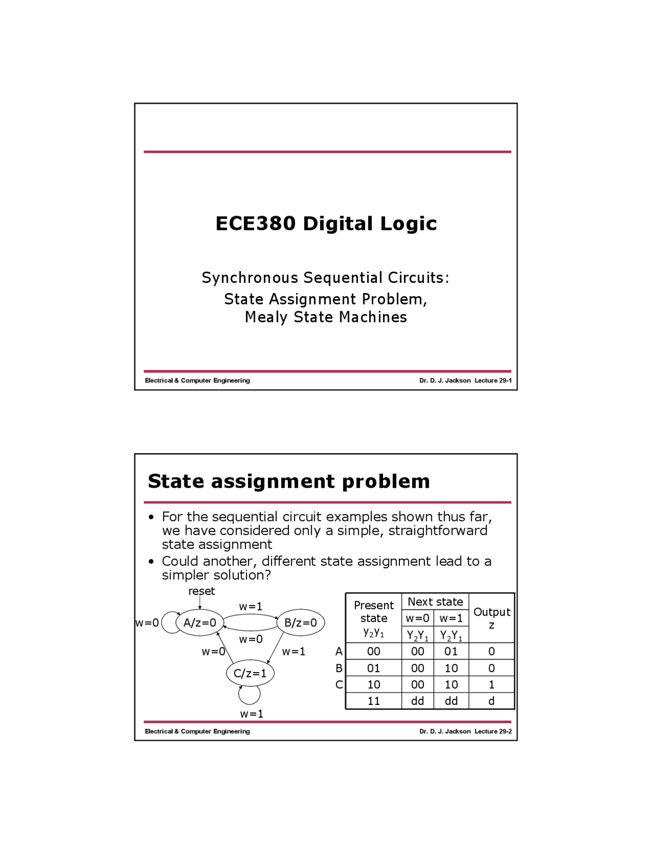 Synchronous Sequential Circuits Digital Logic Lecture 29 Slides Electrical And Computer