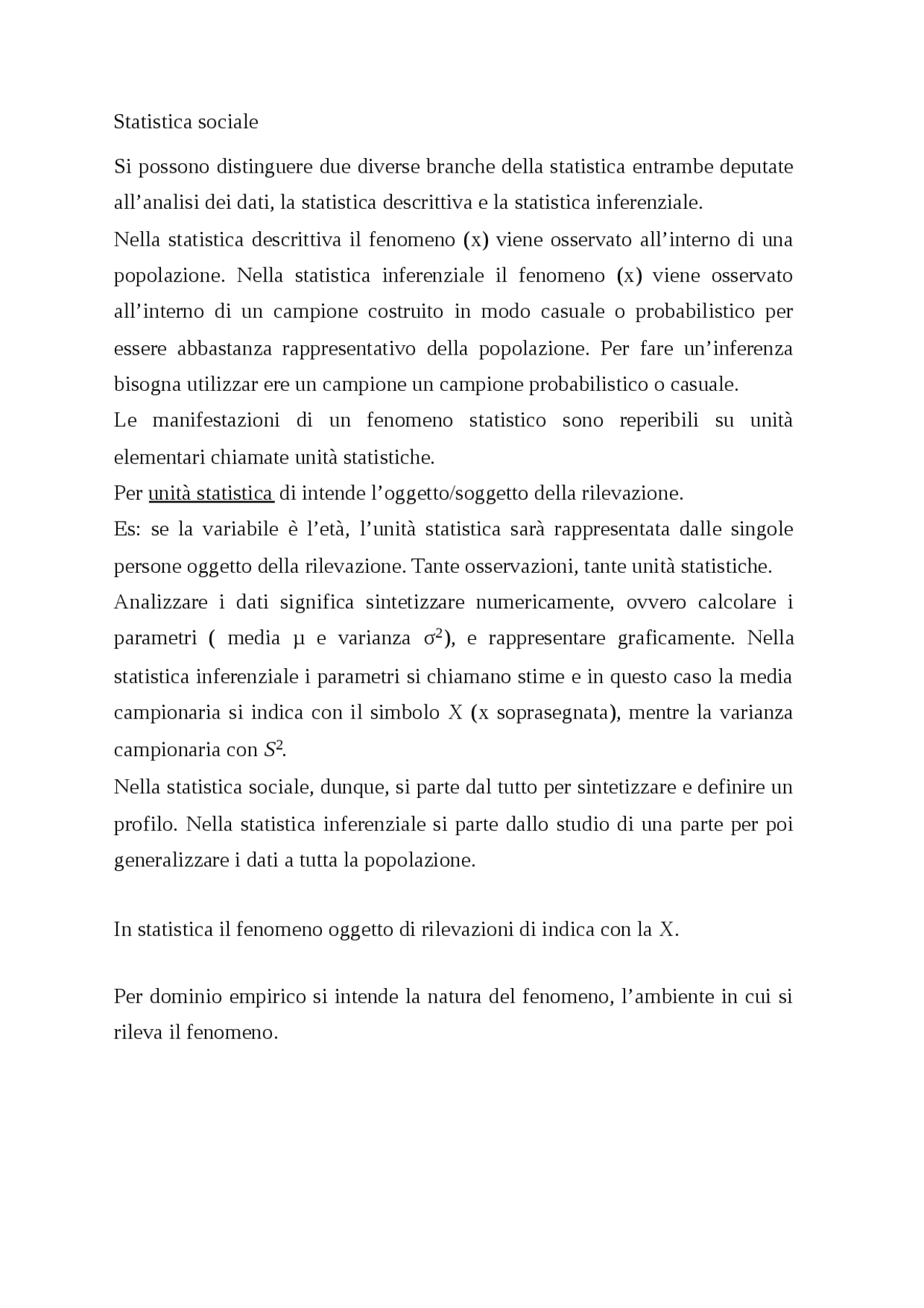Statistica Sociale Docsity