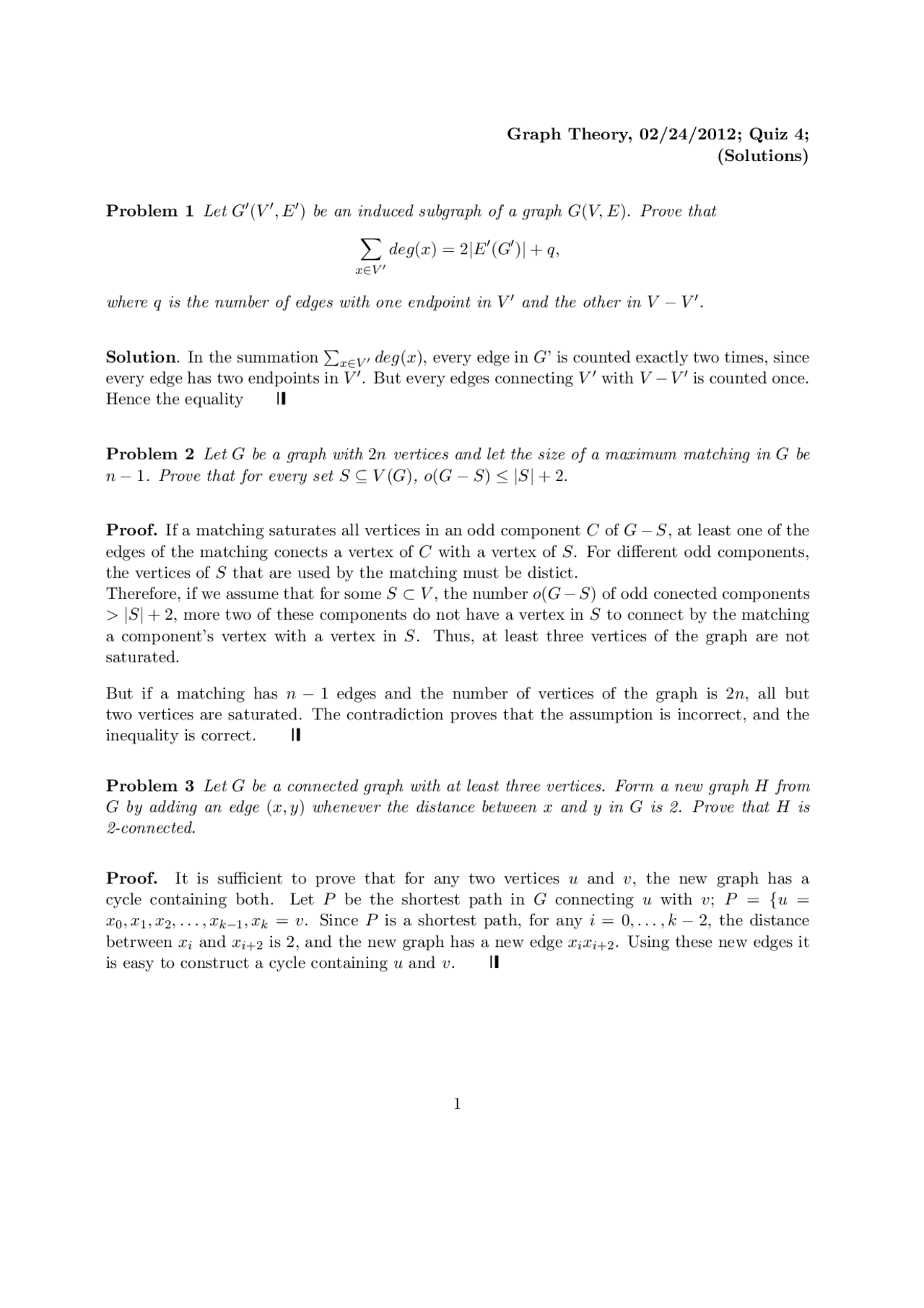 3 Problems On Graph Theory With Solutions Quiz 4 Csci 4260 Docsity