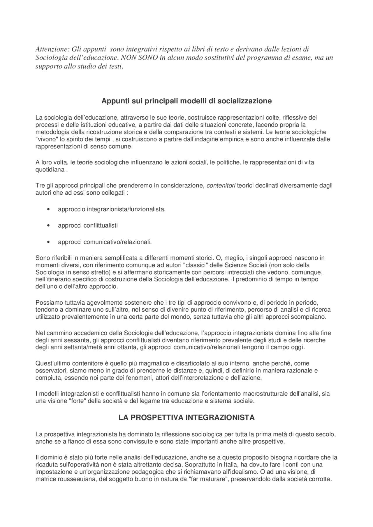 Appunti Sui Modelli Di Socializzazione Sociologia Docsity