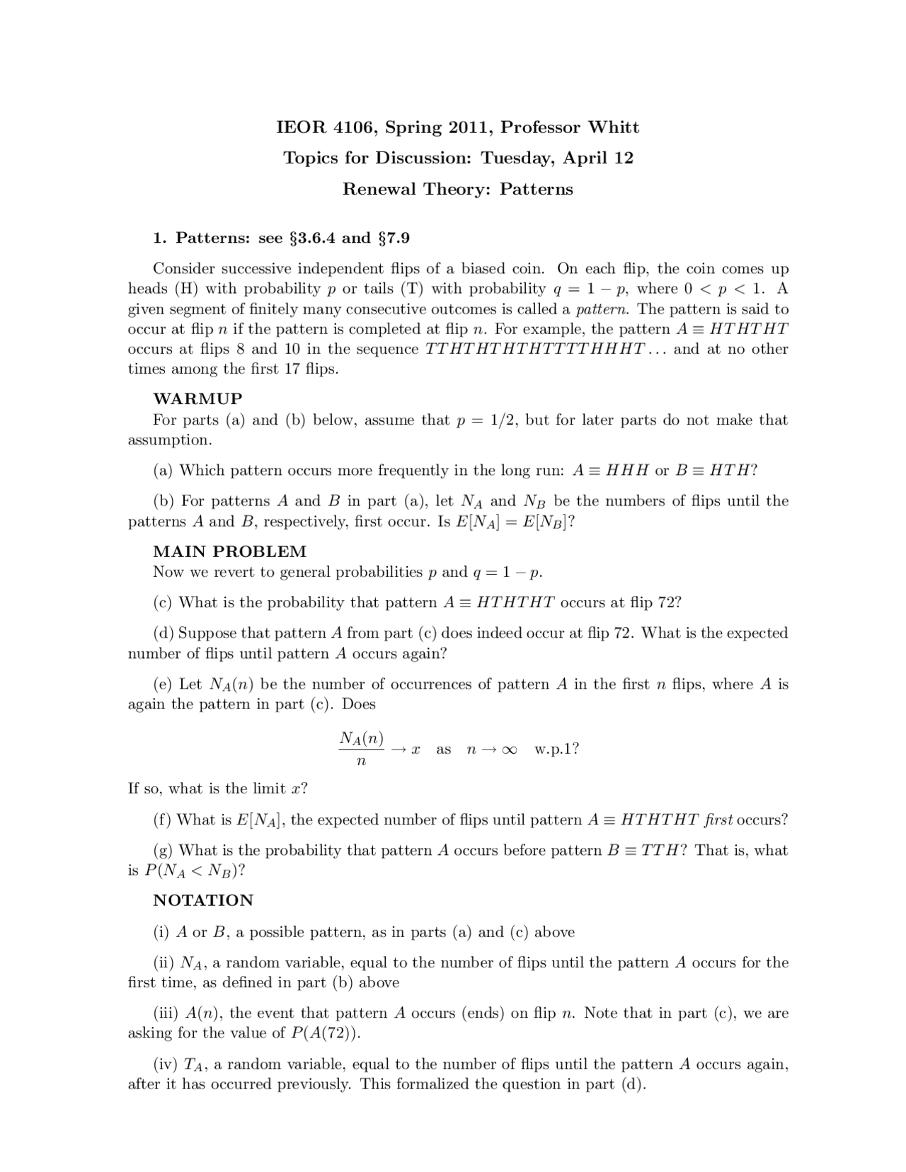 Markov Chains Renewal Theory Patterns Essay Mathematics Docsity