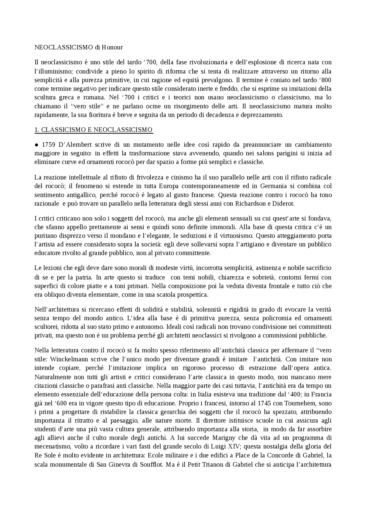 Neoclassicismo Di Honour Docsity