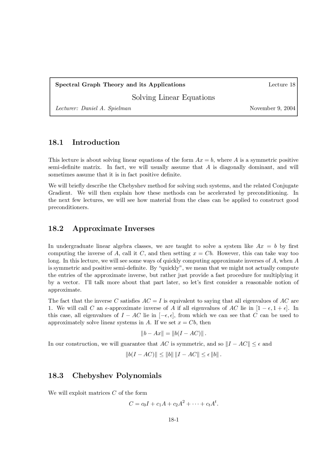 Spectral Graph Theory 18 Lecture Slide Mathematics Docsity