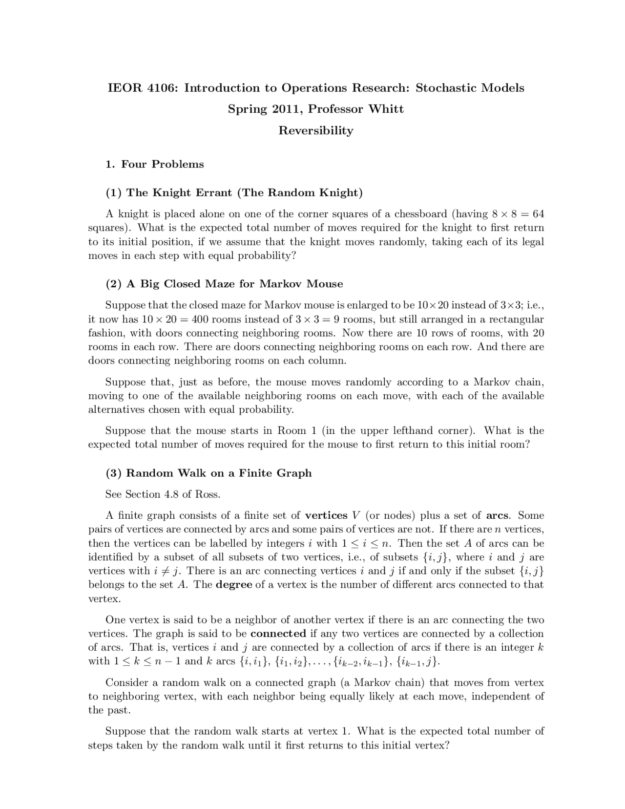 Markov Chains Reversibility Essay Mathematics Docsity
