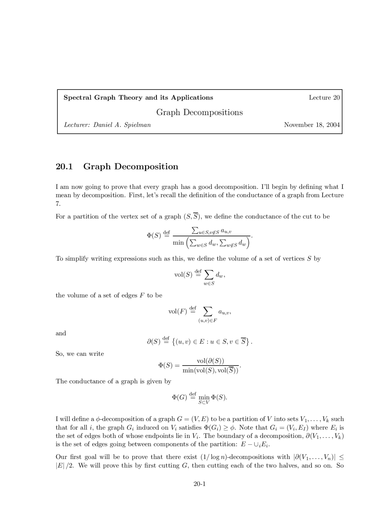 Spectral Graph Theory 20 Lecture Slide Mathematics Docsity