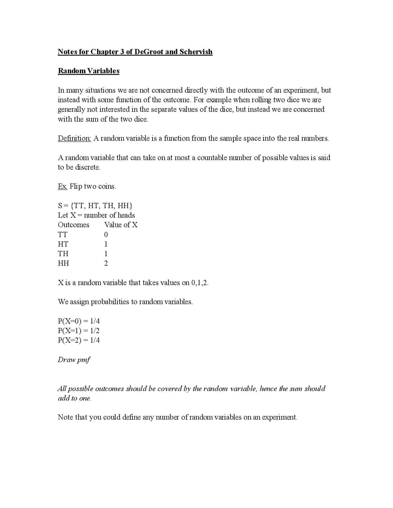 Random Variables - Essay - Mathematics - Docsity