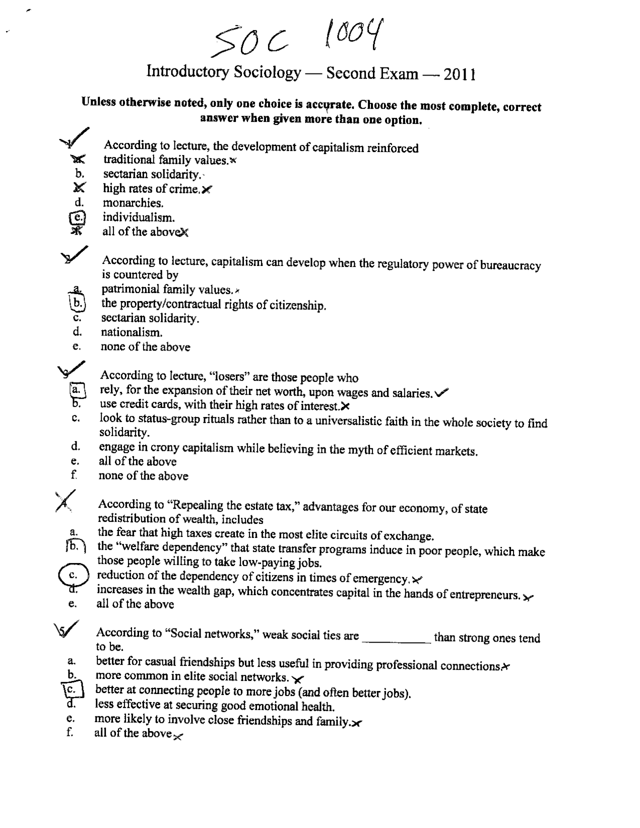 Introduction To Sociology Multiple Choice Exam With Solutions Soc