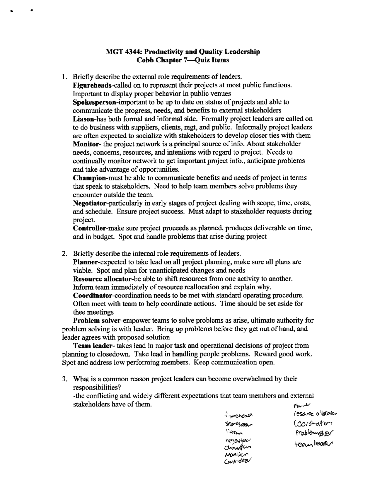 Role of Leaders - Quiz with Answers - Productivity and Quality ...