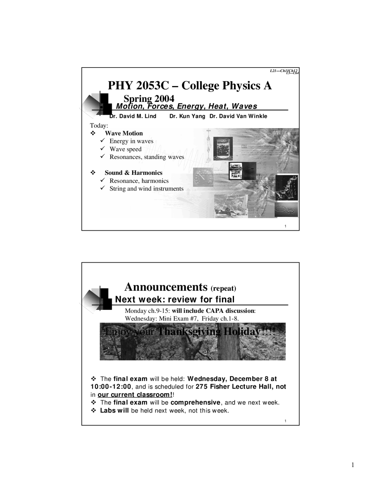 Wave Motion and Sound-College Physics A-Lecture 21 Slides-Physics - Docsity