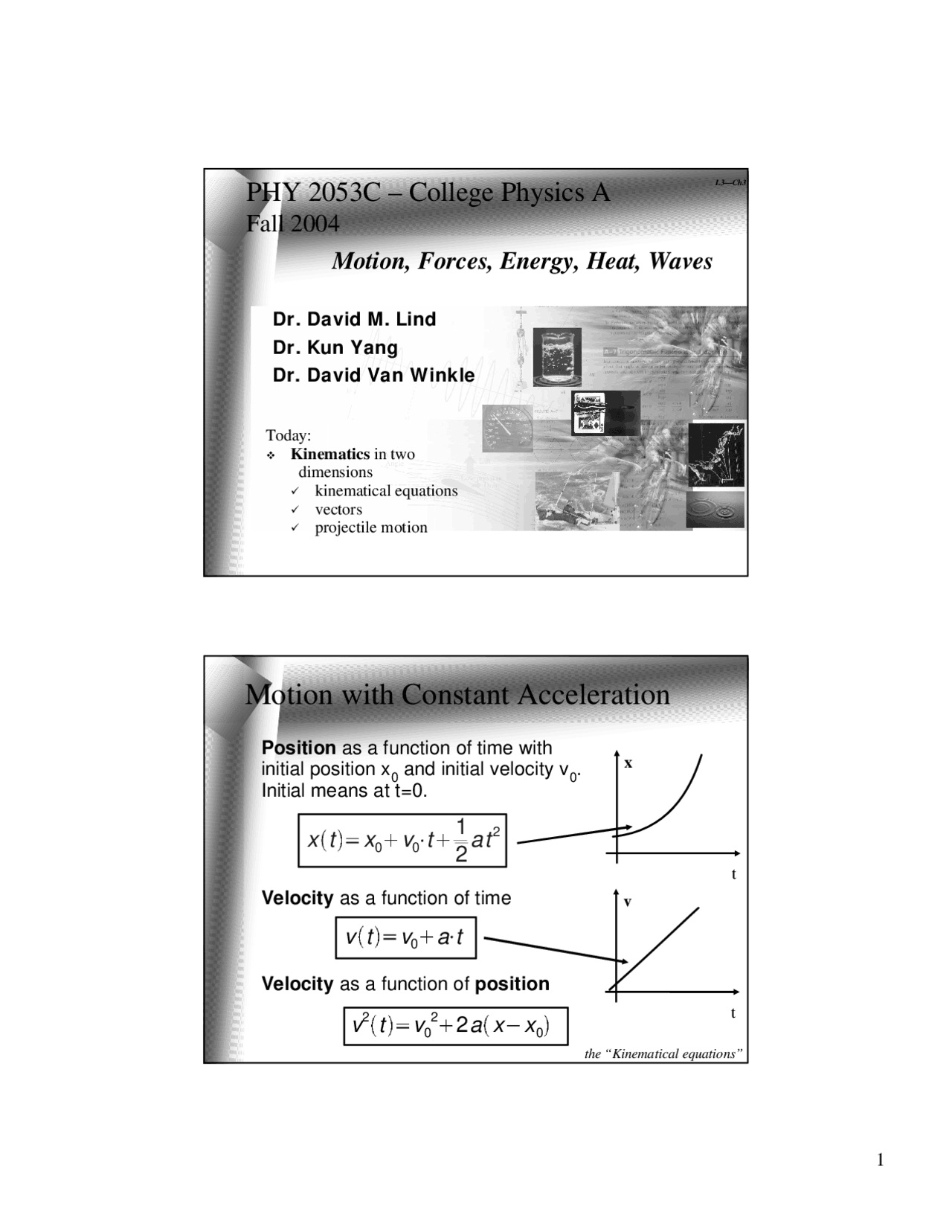 Motion with Constant Acceleratio-College Physics A-Lecture 03 Slides-Physics - Docsity