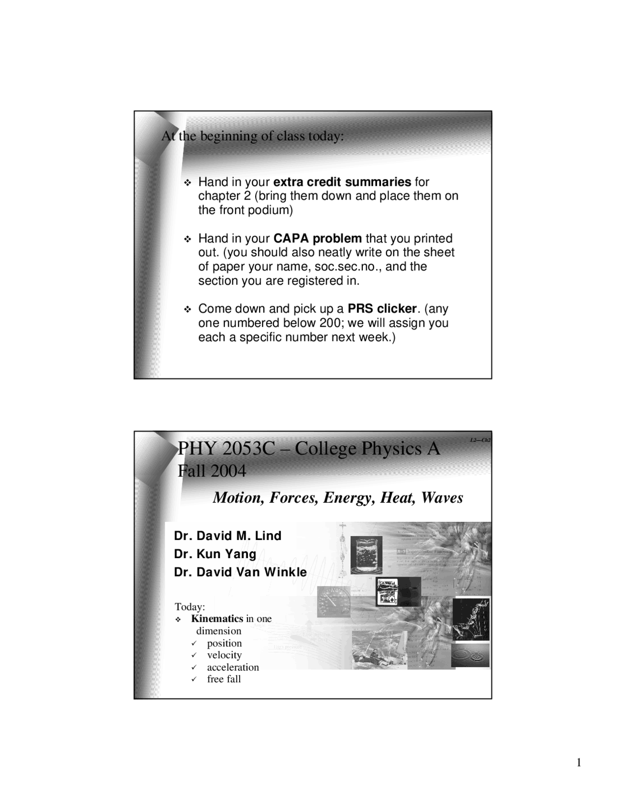 Free Fall College Physics A Lecture 02 Slides Physics Docsity