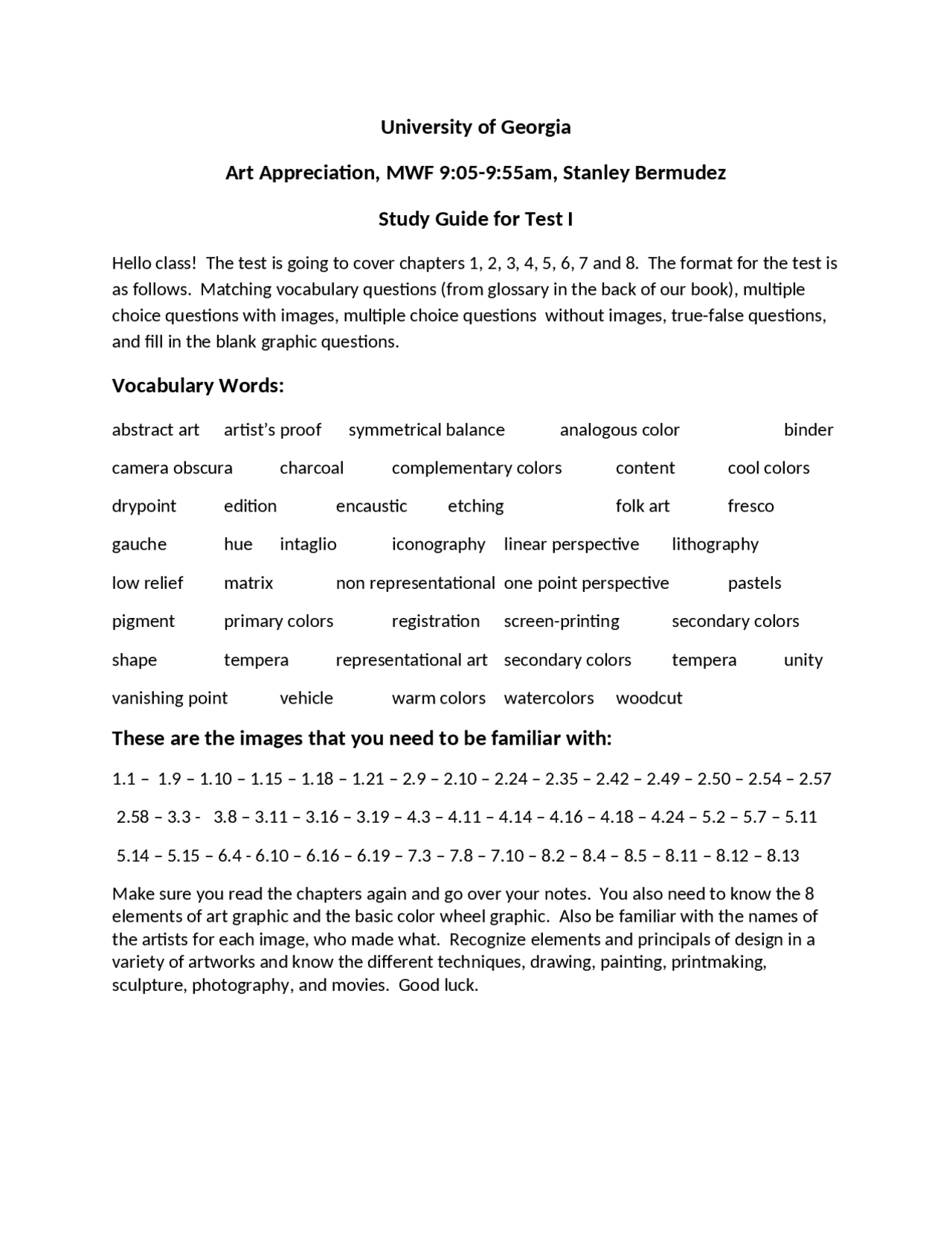 Art Appreciation: Vocabulary Words - Study Guide for Test I | ARTS 2000 ...