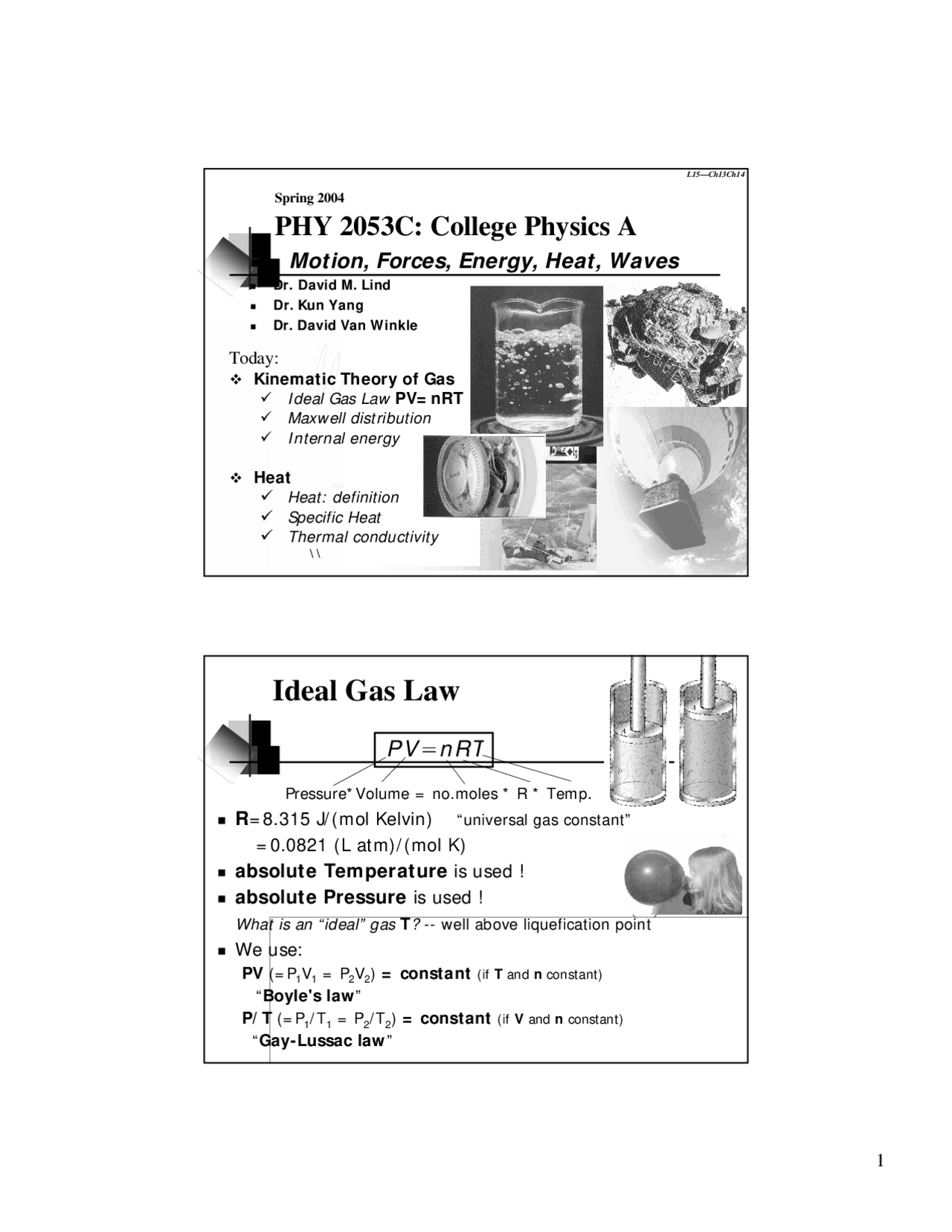 Kinematics Theory Of Gas College Physics A Lecture 15 Slides Physics