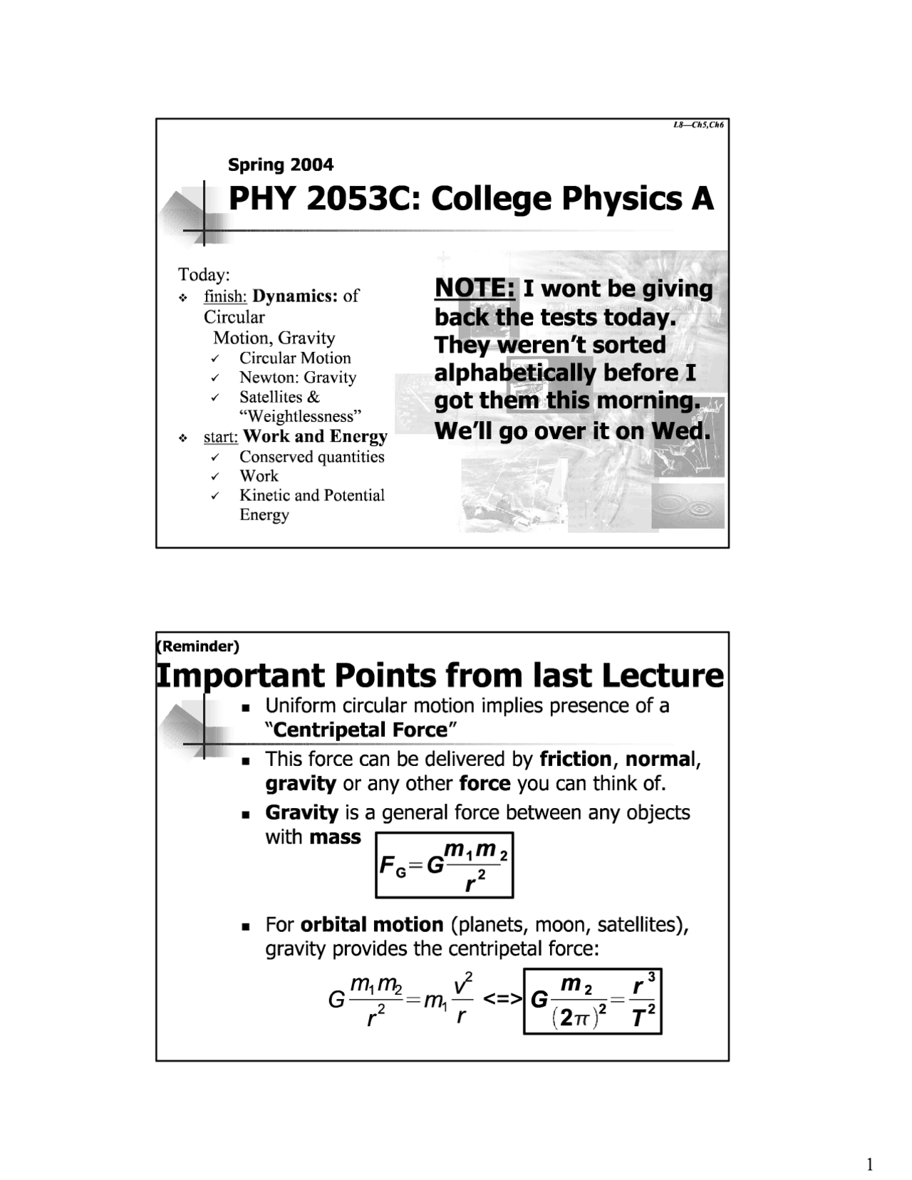 Satellite Orbits College Physics A Lecture 08 Slides1 Physics Docsity