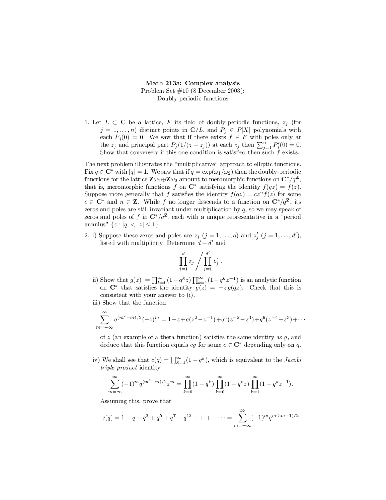 Complex Algebra 11 Exercises Mathematics Docsity