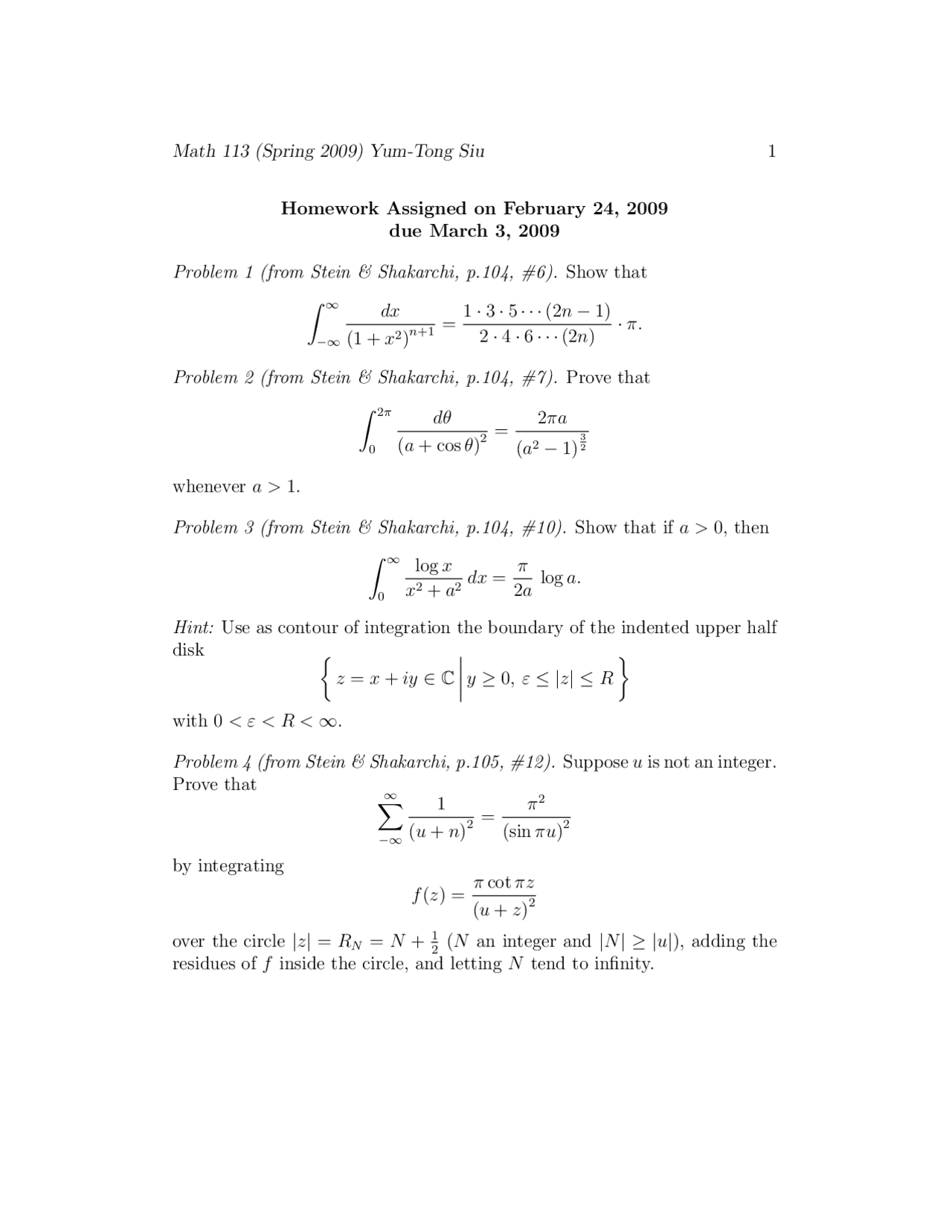 Complex Analysis 13 Exercises Mathematics Docsity