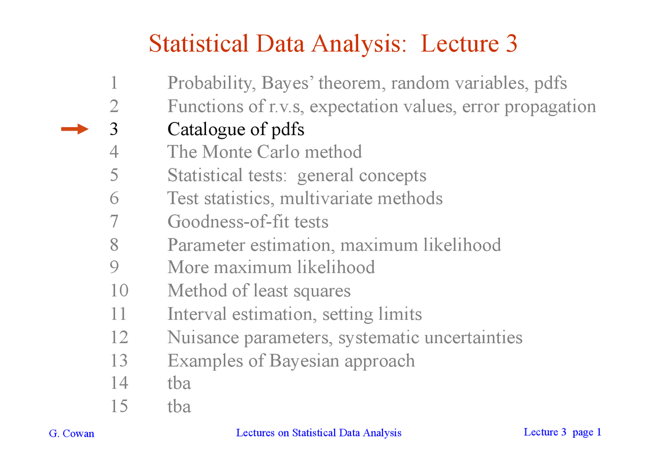Distributions-Computing and Statistical Data Analysis-Lecture 03 Slides-Physics - Docsity