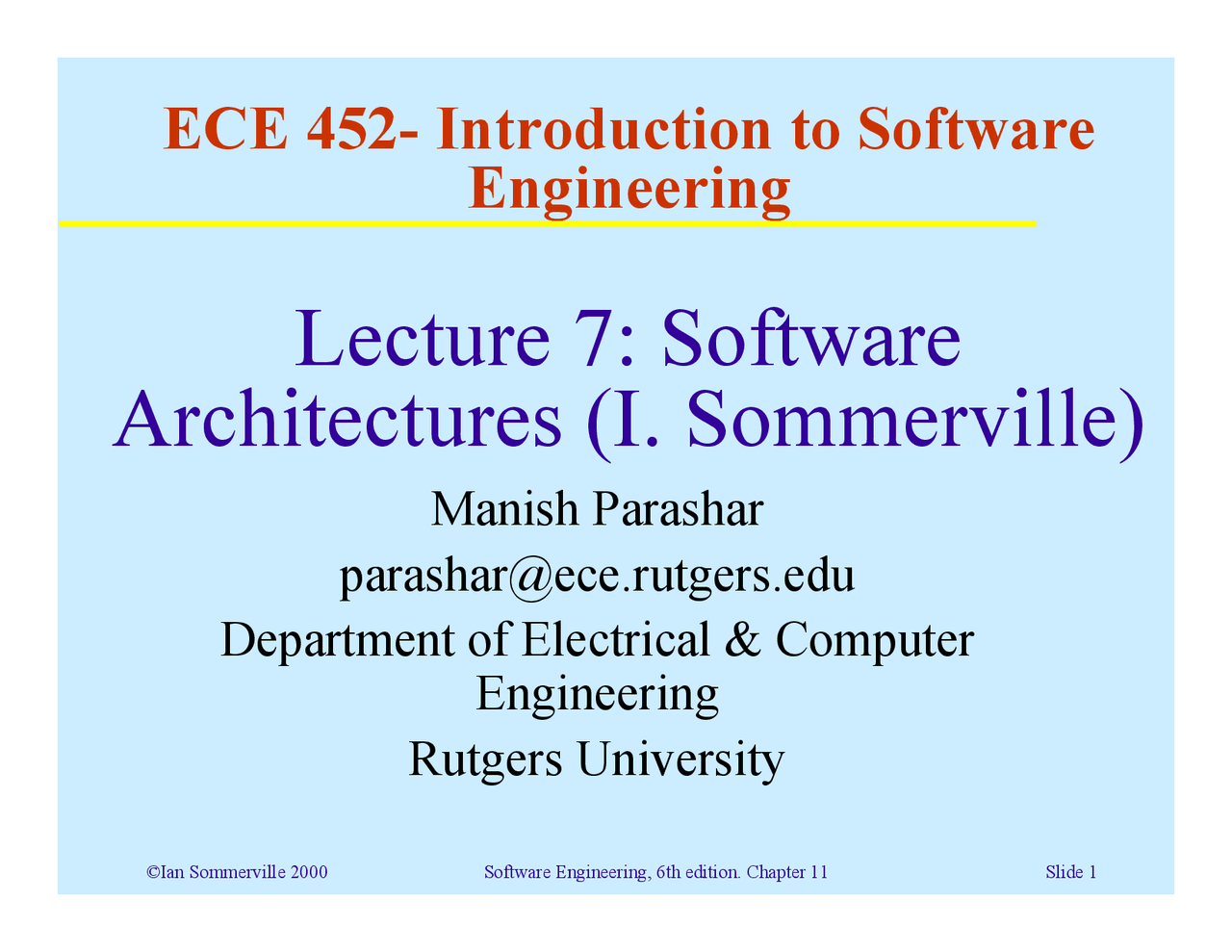 Software Architectures Introduction To Software Engineering Lecture 07 Slides Computer Science