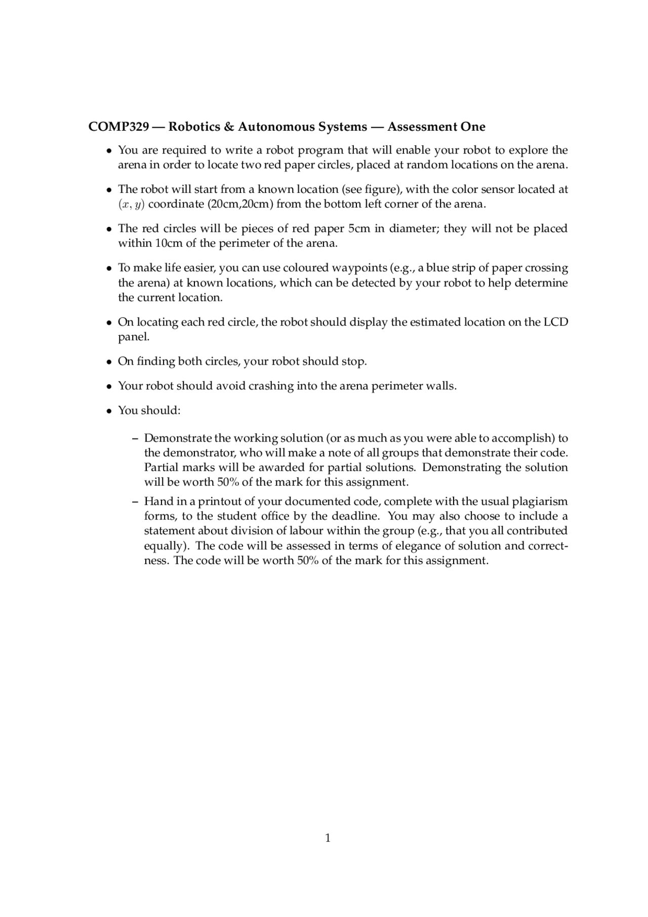 Robot Program Robotics And Autonomous Systems Assignment 01 Computer Science Docsity