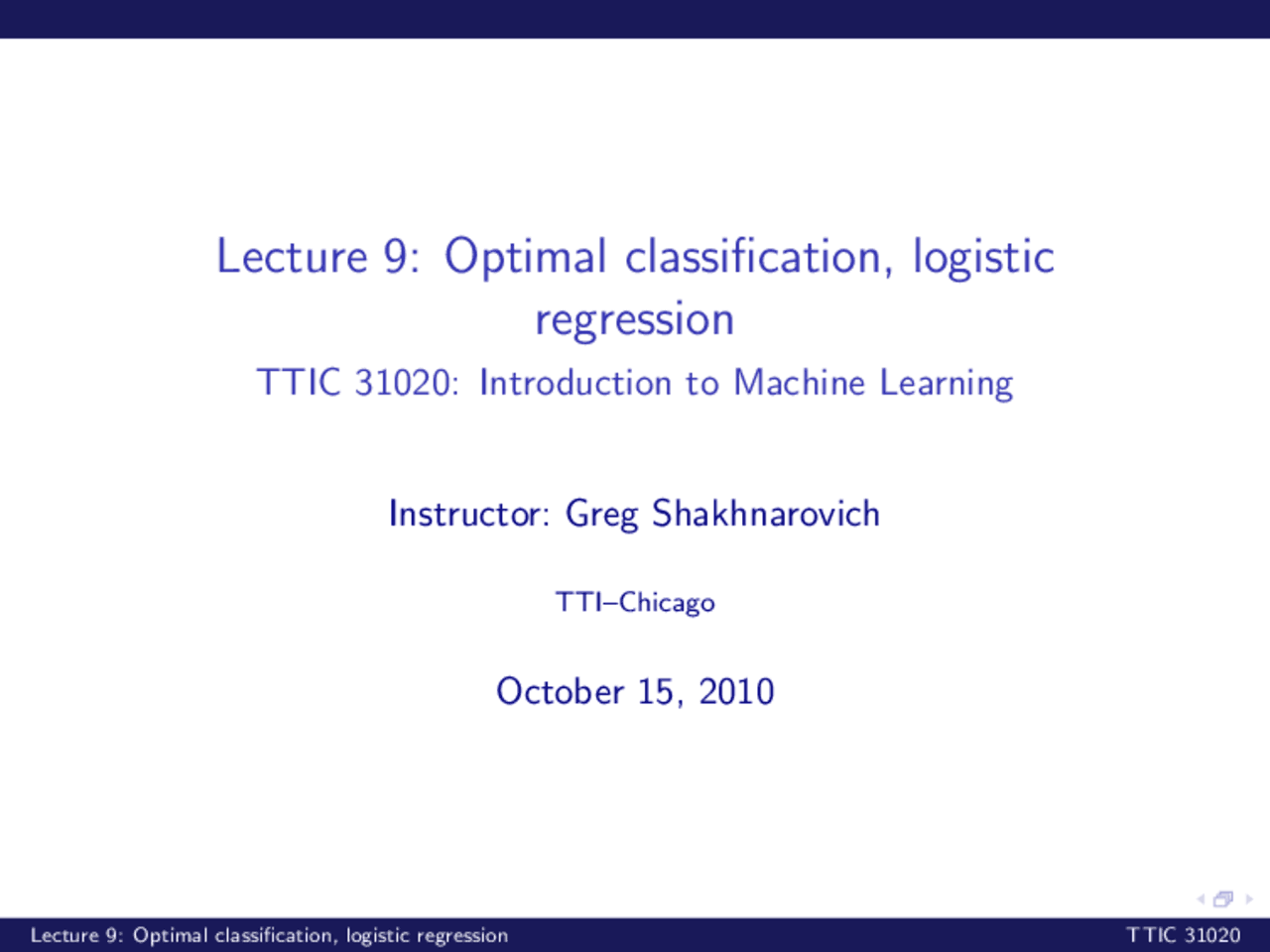 Optimal Classification Introduction To Machine Learning Lecture 09