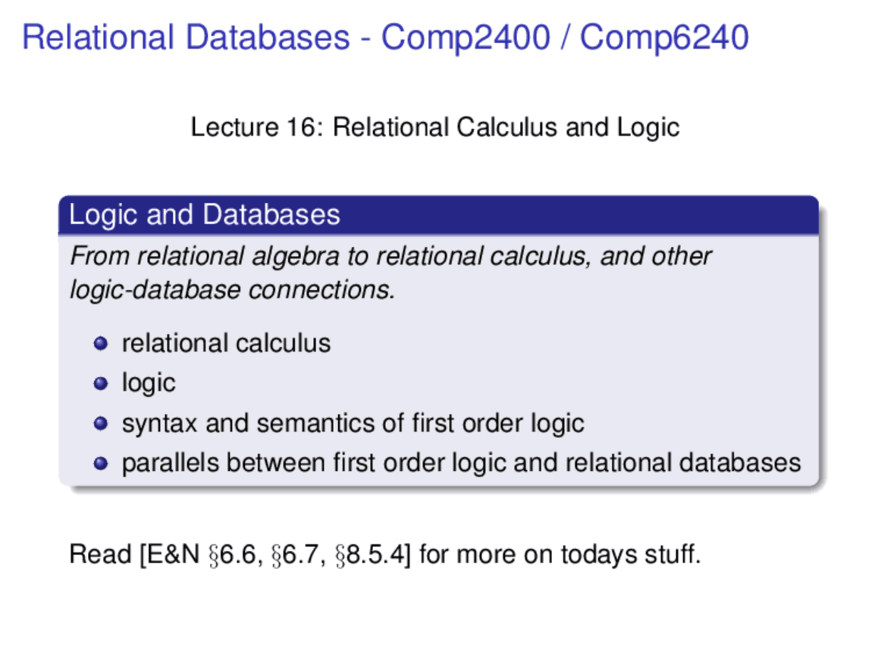 Relational Databases Lecture 12 Slides Computer Science Docsity