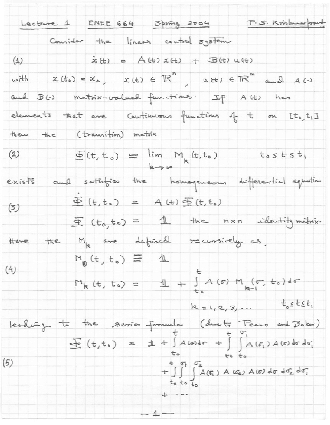 Handwritten Notes On Optimal Control Enee 664 Docsity