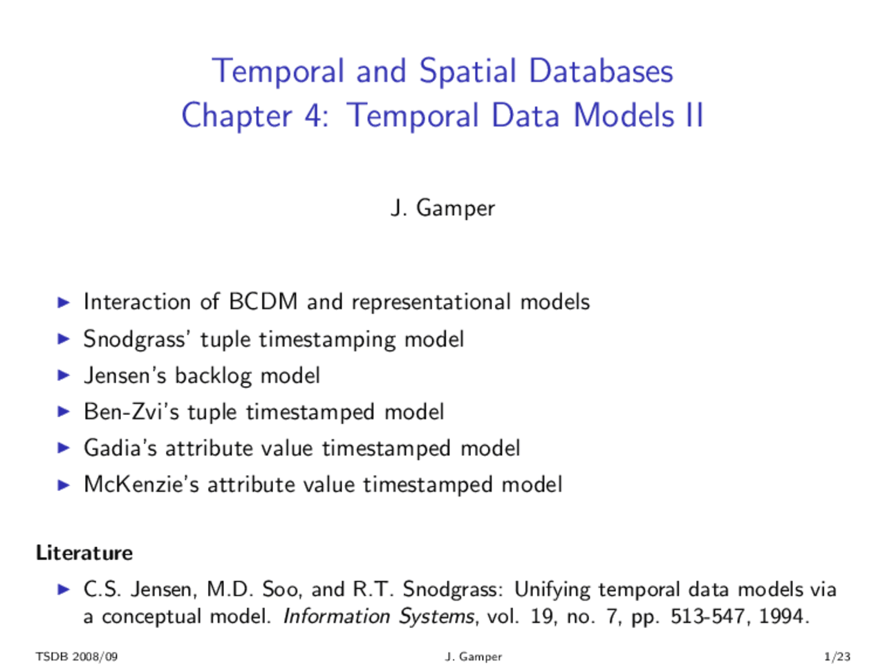 Temporal Data Models Temporal And Spatial Databases Lecture 04 Slides 4917