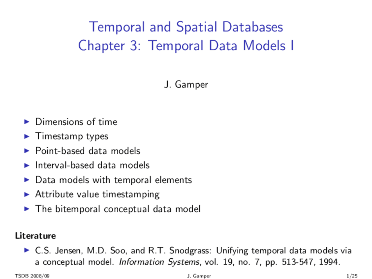 Temporal Data Models Temporal And Spatial Databases Lecture 03 Slides 7356