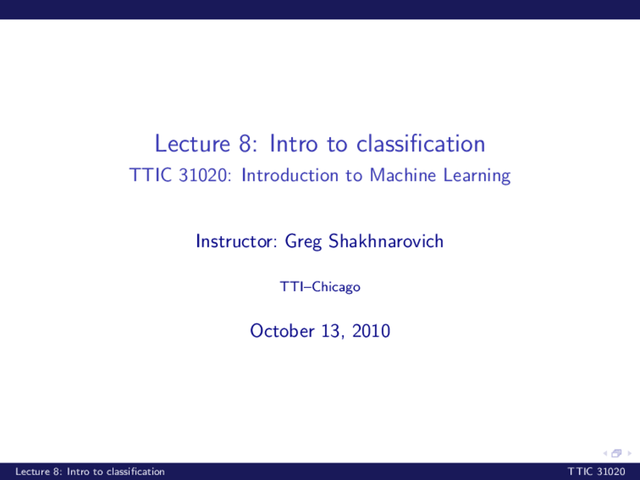 Intro To Classification Introduction To Machine Learning Lecture 08