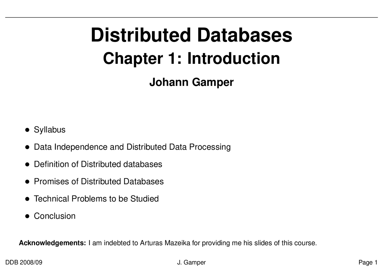 Dbms Distributed Database Lecture 01 Slides Computer Science Appunti Di Basi Di Dati Docsity