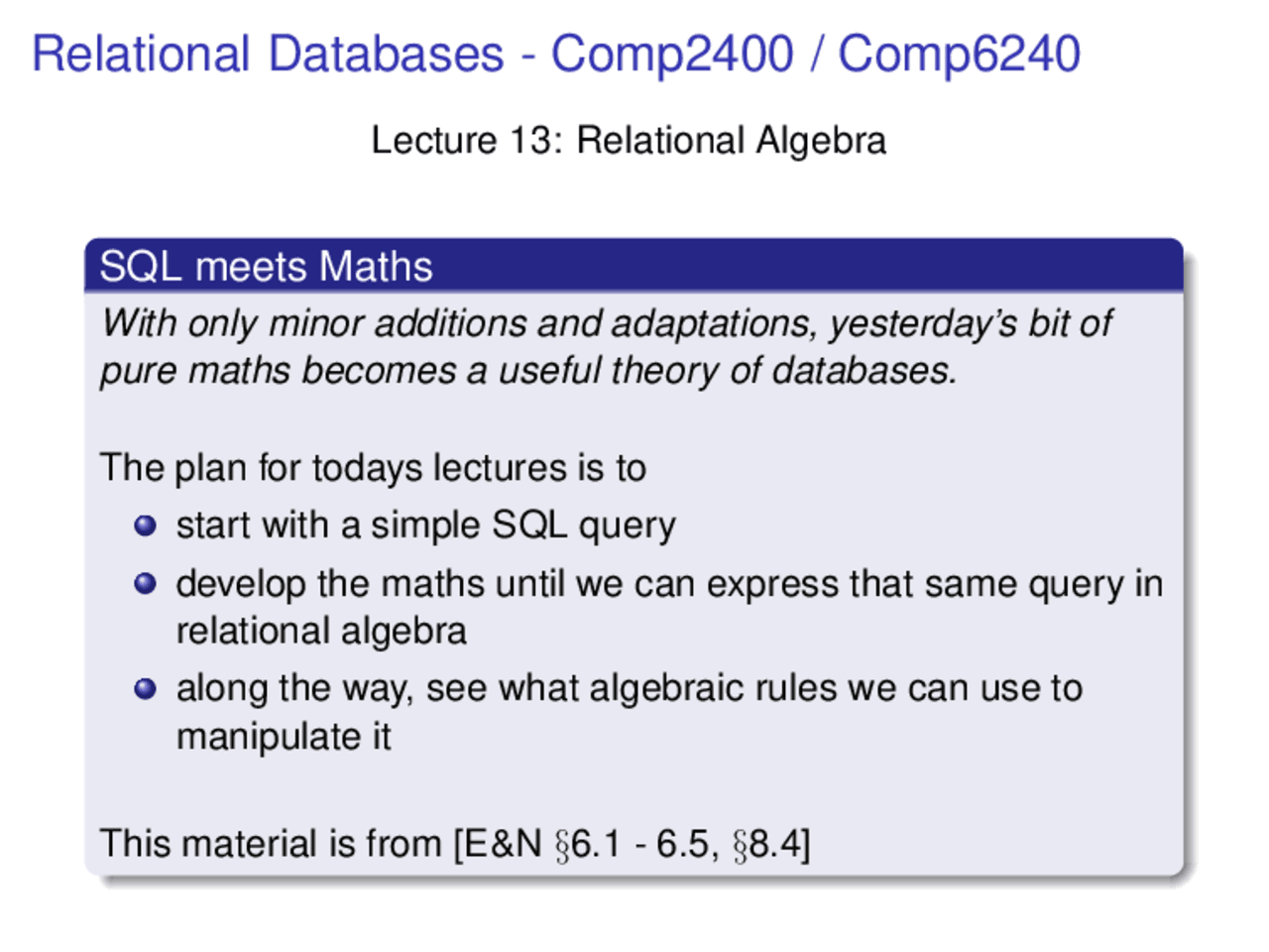 Relational Databases Lecture 10 Slides Computer Science Docsity
