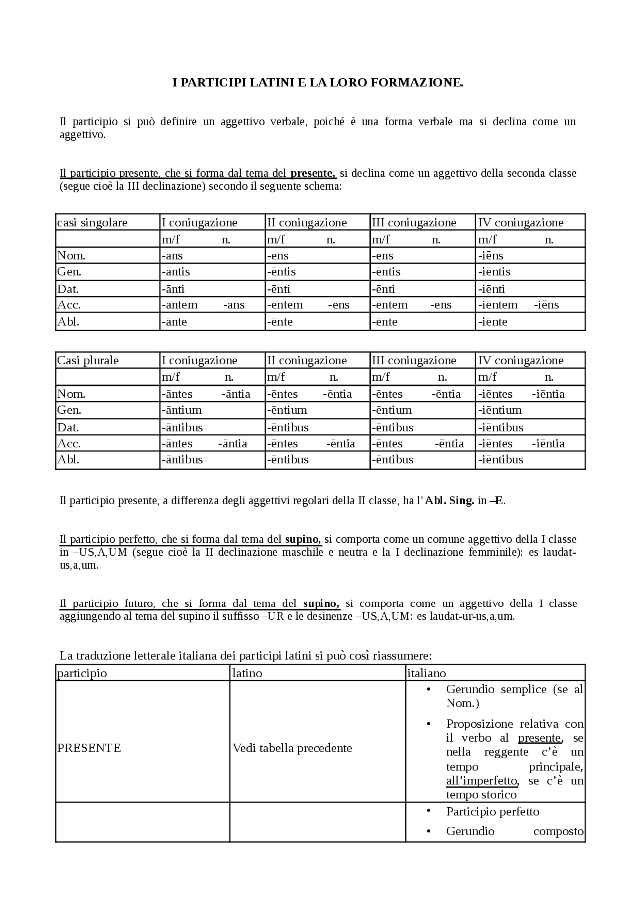 Riassunto - Grammatica Latina - I PARTICIPI LATINI E LA LORO FORMAZIONE ...
