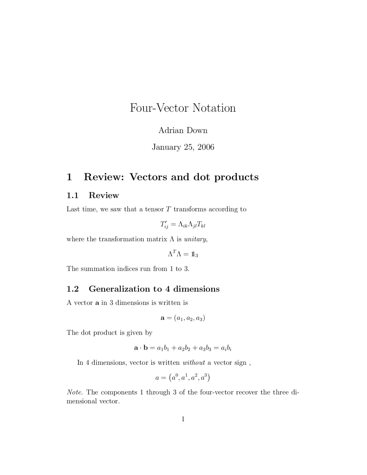Four-Vector Notation - Essay - Physics - Docsity