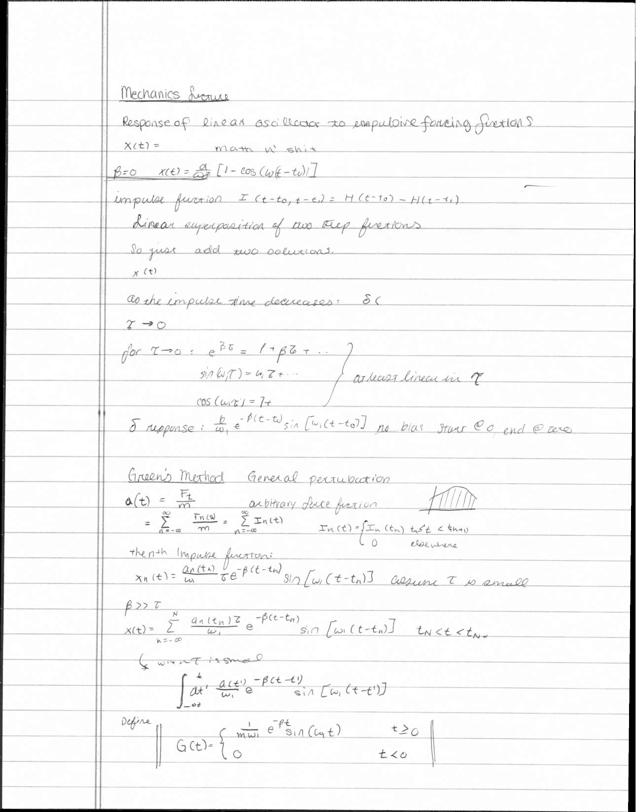 Greens Method - Mechanics source - Handwritten Notes | PHY 3221 - Docsity