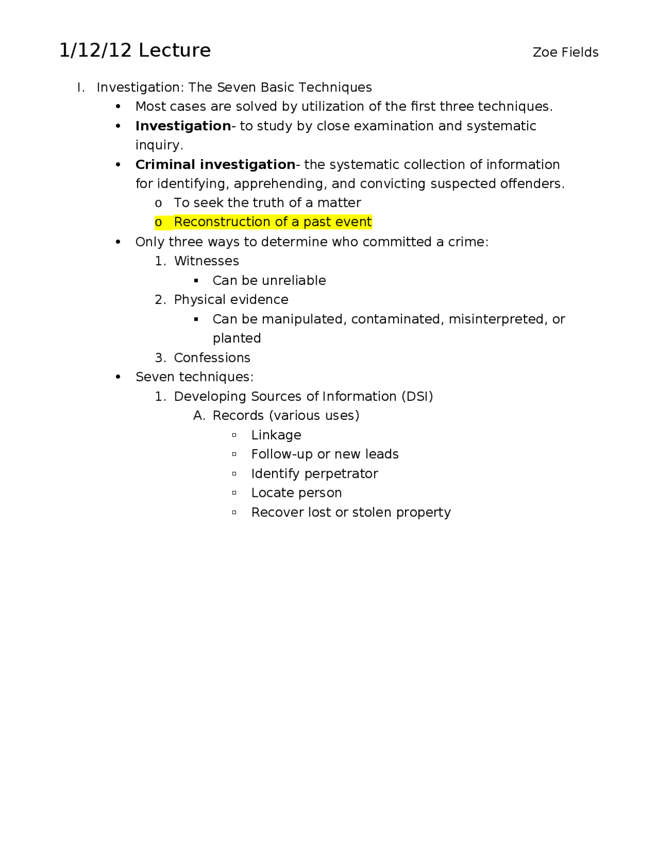 All Lectures Combined for Investigation | CRJ 3260 - Docsity