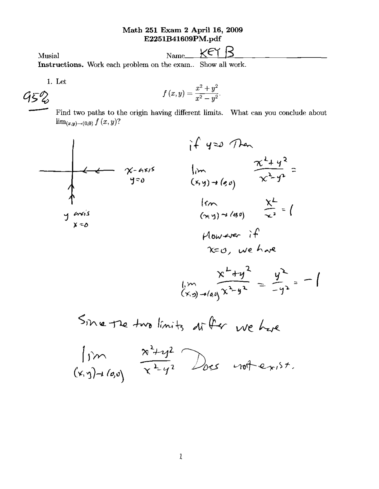 Exam 2 With Answer Key Multivariate And Vector Calculus Math 251