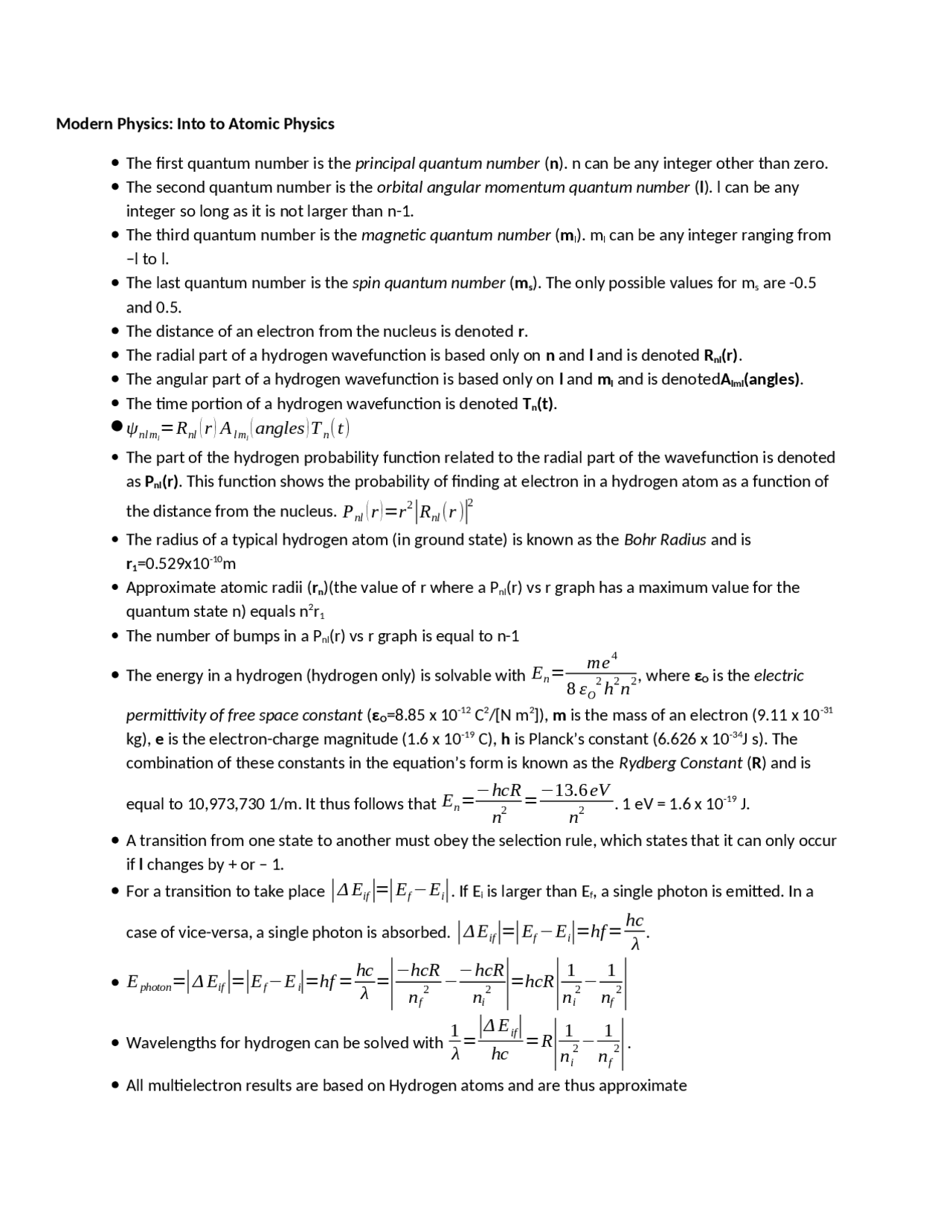 Notes On Introduction To Atomic Physics General Physics Ii With Lab